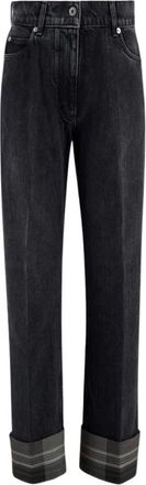 Ferragamo Femme, Jeans, Noir, Taille: 36 FR Jean &agrave; revers