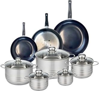 Fackelmann ELO 9743350 Batterie de cuisine 8 pi&egrave;ces, Ensemble de 3 Po&ecirc;les de cuisson 20, 24 et 28 cm et 5 faitouts 12, 14, 16, 20 et 24 cm Elo Prima Brillant, in