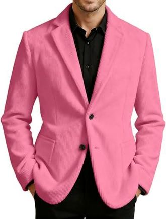 Generic Veste d&eacute;contract&eacute;e 2026 en velours c&ocirc;tel&eacute; de couleur unie pour affaires, vacances et &eacute;v&eacute;nements formels avec revers crant&eacute; classique, rose, 3XL