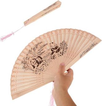 Healifty &Eacute;ventail pliant &agrave; la main en bois de santal, style r&eacute;tro, chinois/, pour anniversaire, f&ecirc;te dansante, mariage, d&eacute;coration murale (panda)