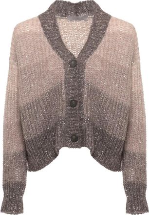 D.exterior Strickjacke mit Pailletten und V-Ausschnitt - - Knitwear - Damen - Braun - XS