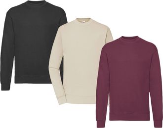 Fruit Of The Loom Herren Classic Set In Sweat, 3 Pack Sweatshirt, 1x Schwarz + 1x Burgund + 1x Natural + 1 HL Kauf Notizblock, XXL (3er Pack)