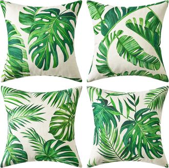 Miulee 4er Set Wasserfeste Kissenbez&uuml;ge Outdoor Kissenbezug wasserdichte Kissenh&uuml;lle Gedruckte Outdooorkissen Dekokissen f&uuml;r Balkon Hof Terrasse A-Blatt 50X5