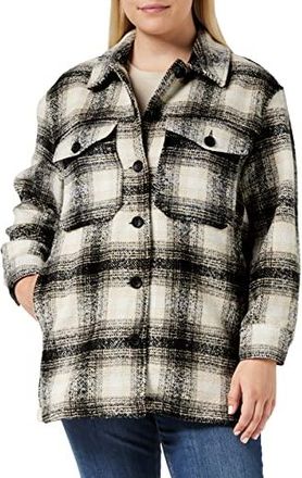 Only ONLALLISON Veste Longue pour Femme, Pierre de qualit&eacute;/Carreaux : Noir, S