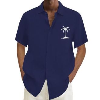 Generic Chemise &agrave; manches courtes pour homme, chemise de plage imprim&eacute;e palmier, chemise d&eacute;t&eacute; d&eacute;contract&eacute;e boutonn&eacute;e, respirante, d&eacute;contract&eacute;e, haut tendance 