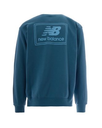 New Balance Mens Crewneck Sweatshirt Woven Label Big Teal Cotton Jumpers Sweater