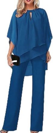 Generico Combinaison femme élégante cérémonie 2 pièces avec pantalon à jambes larges mode robe décontractée complète confortable couleur unie ensemble complet 