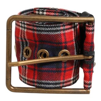 Dolce & Gabbana Plaid Fabric Logo Plate G&uuml;rtel mit Messingschnalle - - Accessories - Damen - Rot - ONE SIZE
