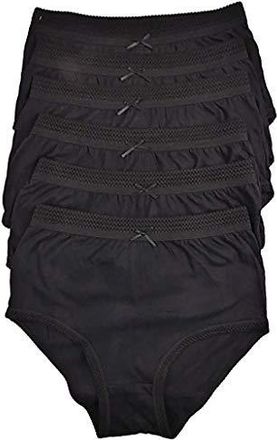 Bonjour Lot de 6 slips maxi pour femme, 100 % coton, taille 36-48, Noir, 14-16