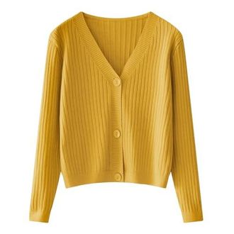 Generic Cardigan &agrave; simple boutonnage pour femme - Col en V - Pour lhiver, jaune, Taille Unique