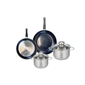 Fackelmann ELO 9722650 Batterie de cuisine 4 pi&egrave;ces, Ensemble de 2 Po&ecirc;les de cuisson 20 et 24 cm et 2 faitouts 14 et 16 cm Elo Prima Brillant, inox, induction