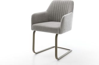 DELIFE Freischwinger Greg-Flex Strukturstoff Soft Grau Freischwinger flach Effektfinish Titan Taschenfederkern, Esszimmerstühle