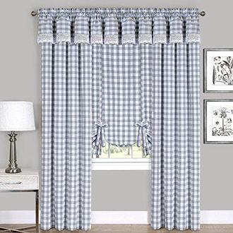 Sweet Home Collection Kitchen Window Curtain Panel Treatment Decorative Buffalo Check Design, 84 Long, Gray