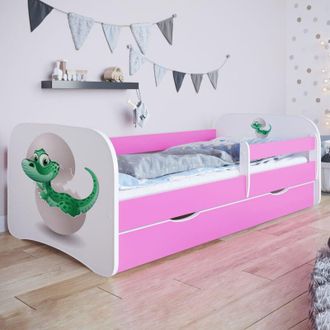 M&S Collection M&s - Lit 70x140 cm rose avec matelas et tiroir décor dinosaure - heros