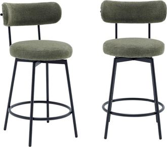 Sweeek Lot de deux tabourets de bar assise rotative m&eacute;tal noir et tissu vert - L 50 x P 50 x H 92cm - Iris