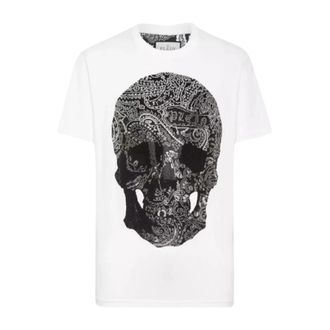 Philipp Plein T-Shirt Rundhals SS Paisley Strass - - Tops - Herren - Wei&szlig; - M