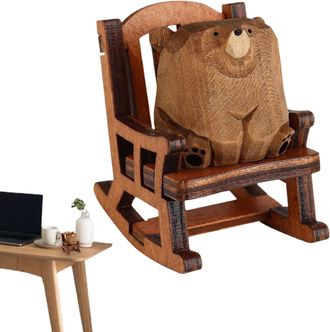 Generic Statuen Hausdekoration - aus Holz - handgeschnitzt Miniatur mit Schaukelstuhl | dekorative Ornamente im rustikalen Stil, Dekofigur