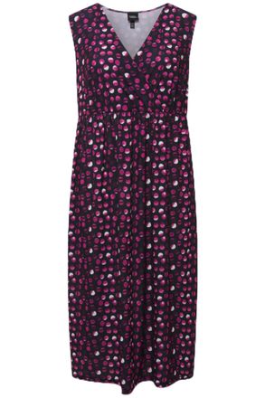 Ulla Popken Damen große Größen Übergrößen Plus Size Jerseykleid, Punkte, A-Linie, V-Ausschnitt, ärmellos schwarz 46+ 829594100-46+