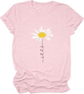 Generic Pull à col rond pour femme - Imprimé pâquerettes - Coupe ample - Décontracté chic - Printemps/été - T-shirt confortable pour la course à pied - T-shir