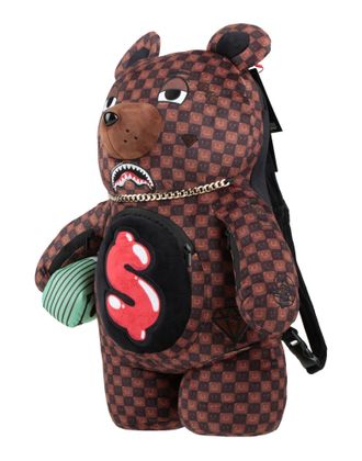 Sprayground SHARKS IN PARIS WTF BUBBLE BROWN CHECK MONEYBEAR BACKPACK