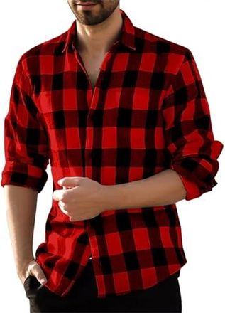 Generic Chemises &agrave; carreaux pour homme - Chemise &agrave; manches longues - Col &agrave; revers - Chemise d&eacute;contract&eacute;e - Coupe droite - Chemisier boutonn&eacute; - R&eacute;tro - Chemise