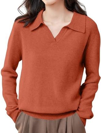 Generic Pull Cachemire Femme El&eacute;gant Hunts Maille &agrave; Manches Longues Col V L&eacute;ger Doux Hauts Confortable et Chaud Femme Pulls Classique Uni Pulls Tenue D&eacute;contra