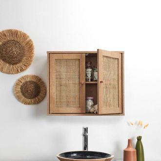 The Home Deco Factory The Home Deco Factory - Armoire murale en bois et rotin - Dimensions 60x50x20 cm - 2 portes - Montage rapide en kit - &Eacute;l&eacute;gance moderne pour salle de