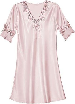 Generic Chemise de nuit en satin à manches courtes pour femme - Chemise de nuit en satin à manches courtes - Rouge - Chemises de nuit UK Cosypyjama court - T-