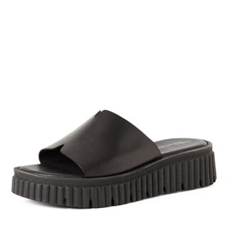 Tamaris Damen Pantolette mit Keilabsatz Leder, schwarz, 37 EU