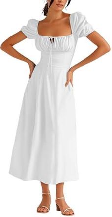 Generic Robes minceur d&eacute;t&eacute; pour femmes, robe longue flottante &agrave; manches courtes et col carr&eacute;, ceintur&eacute;e, d&eacute;contract&eacute;e, ligne A, fluide, invit&eacute;e de mariage, 20