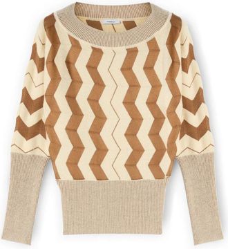 Motivi Femme, Pulls, Beige, Taille: 36 FR Pull Jacquard &agrave; Motif G&eacute;om&eacute;trique
