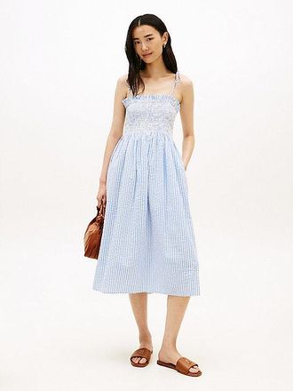 Tommy Hilfiger Robe midi smock&eacute;e d&eacute;contract&eacute;e en seersucker