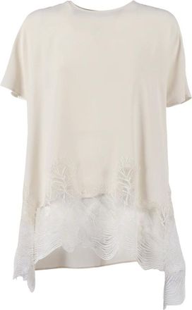 Fabiana Filippi Femme, Blouses et Chemises, Blanc, Taille: 38 FR Top Manica Corta in Crepe de Chine Pizzo al Fondo