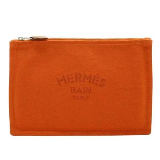 Herm&egrave;s Pre-owned Canvas Leather Flat Pouch - - Pre-owned - Damen - Orange - ONE SIZE
