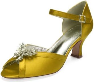 Generic Sandales De Mariée Talons Bas Chaussures À Talons Hauts Femmes Chaussures De Mariage Satinée Peep Toe Talons Hauts 6.5Cm,Jaune,42 EU
