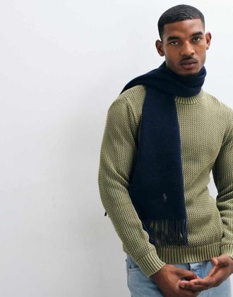 Polo Ralph Lauren &eacute;charpe r&eacute;versible classique en m&eacute;lange de laine avec logo, bleu marine et anthracite