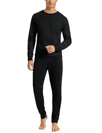 Uncover by Schiesser Schlafanzug Lang, Pyjama Long Homme, Schwarz, 56