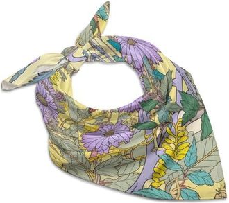 Generic Foulard carré rustique en soie avec fleurs violettes - Écharpe légère - Motif papillon et marguerite - Pour cheveux - Respirant - Cadeau pour femme et