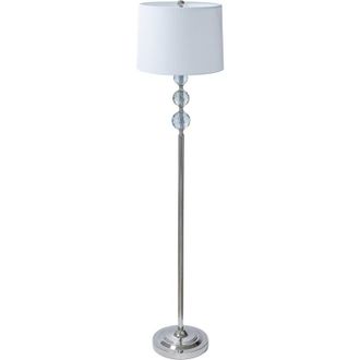 Relaxdays Relaxdays Lampe sur pied, abat-jour tissu, m&eacute;tal, E27, HxD : 155 x 35,5 cm, effet cristal, pour salon, argent/blanc