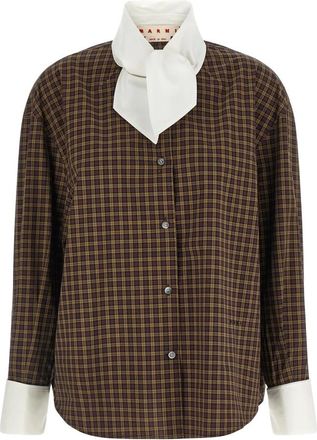 Marni Femme, Blouses et Chemises, Brun, Taille: 36 FR Chemise en popeline &agrave; carreaux avec cravate