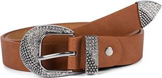 styleBREAKER Ceinture pour dames de couleur unie avec boucle d&eacute;cor&eacute;e de strass, raccourcissable 03010107, taille:95cm, couleur:Cognac