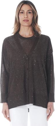 KANGRA Femme, Pulls, Brun, Taille: 38 FR Cardigan lungo in lurex