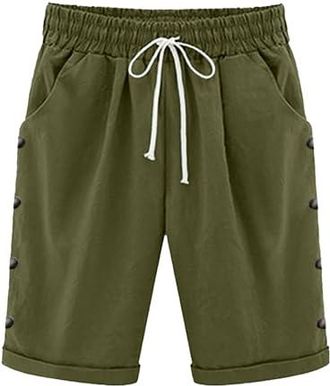 Generic Bermuda pour femme longueur genou en coton décontracté avec cordon de serrage, grande taille, taille élastique, short long avec poches, Vert, L