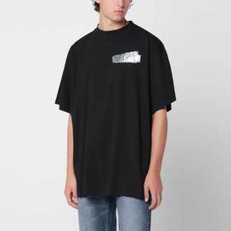 Balenciaga Schwarzes Oversize-T-Shirt aus Baumwolle