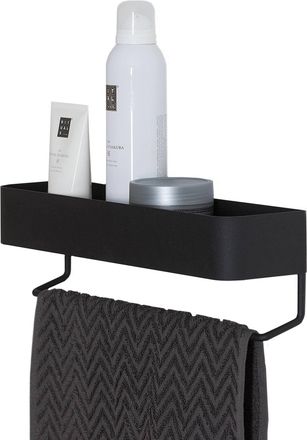 Sealskin Brix Handtuchhalter mit Ablage, Badablage mit integrierter Handtuchstange, Wandregal und Halterung für Handtuch, Metall, Breite: 35 cm, Farbe: Schwarz