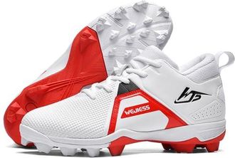 Generic Chaussures de Baseball performantes Bas &agrave; Lacets Crampons moul&eacute;s Semelle MD l&eacute;g&egrave;res et Respirantes pour Jeu comp&eacute;titif sur Terrain,Whitered,45 EU