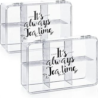 Com-Four 2x Boîte de rangement pour le thé - boîte pour sachets de thé - boîte à thé en plastique transparent avec 6 compartiments (2 pièces - Its always Teati