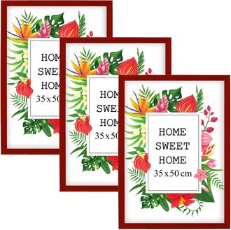 MG Design Set aus 3 Rot Bilderrahmen 35 x 50 cm - Aus echtem Holz mit Acrylglas, zum Aufhängen & Aufstellen, für Fotos, Poster & Puzzle