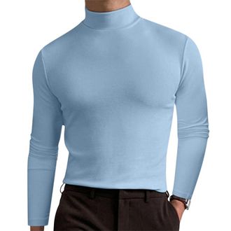 TOMWELL Rollkragenshirt Herren Basic Rollkragenpullover Slim Fit Langarmshirt Einfarbig Unterzieh Pullover A Hellblau XXL