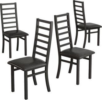 Liberte Chaises - Lot de 4 chaises, Pieds en acier et assise en cuir PU,Ergonomique,40x47x107cm,Noir
